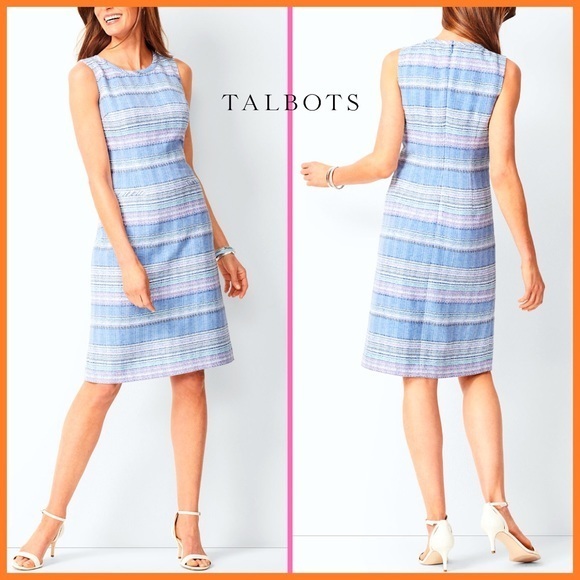 Talbots | Dresses | Talbots Light Blue Striped Sleeveless Tweed Dress ...